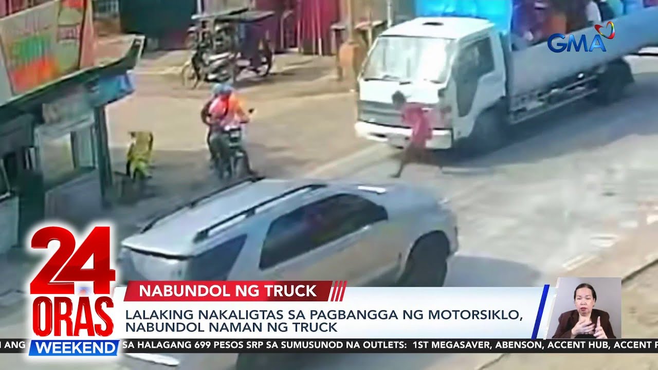 Lalaking nakaligtas sa pagbangga ng motorsiklo, nabundol naman ng truck | 24 Oras Weekend - ほしゅにっぽん